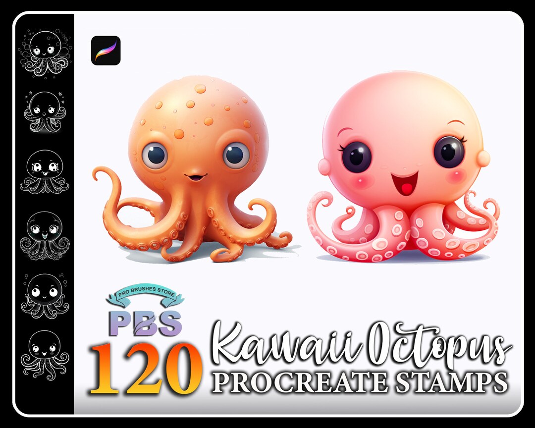 120 Procreate Kawaii Octopus Stamps, Kawaii Octopus Brush for Procreate, Procreate Cute Octopus ...