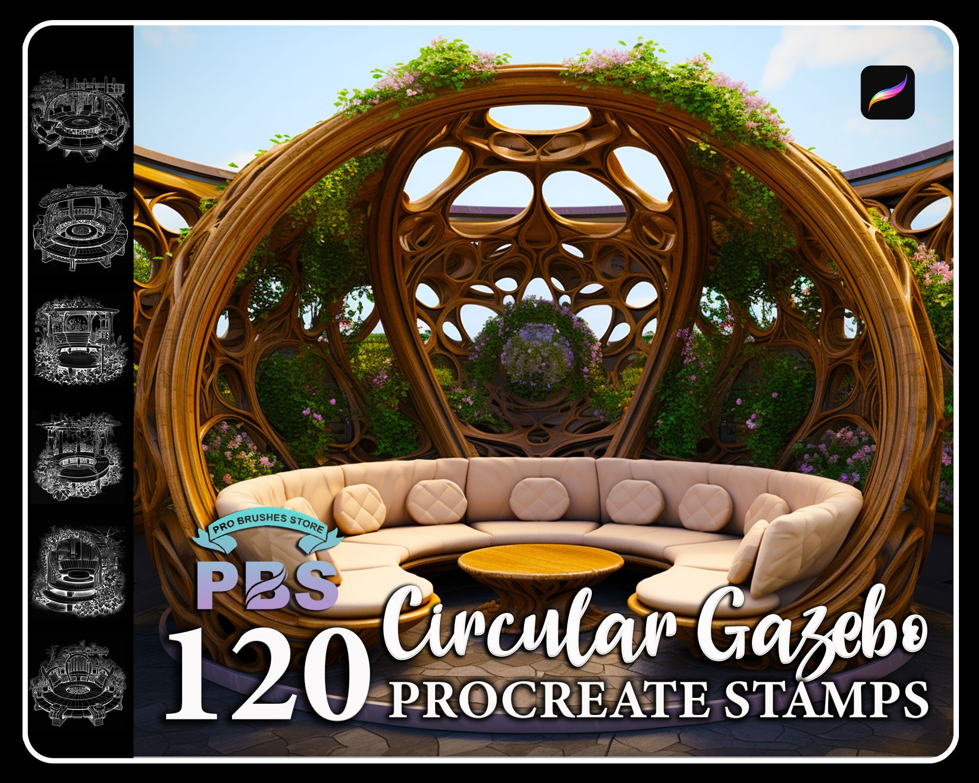 120 Procreate Gazebo Stamps Circular Bench Stamps for - Etsy