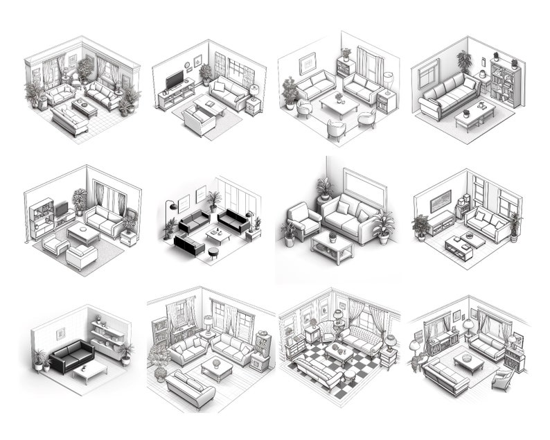 120 Procreate Isometric Sitting Room Stamps Isometric Guest - Etsy