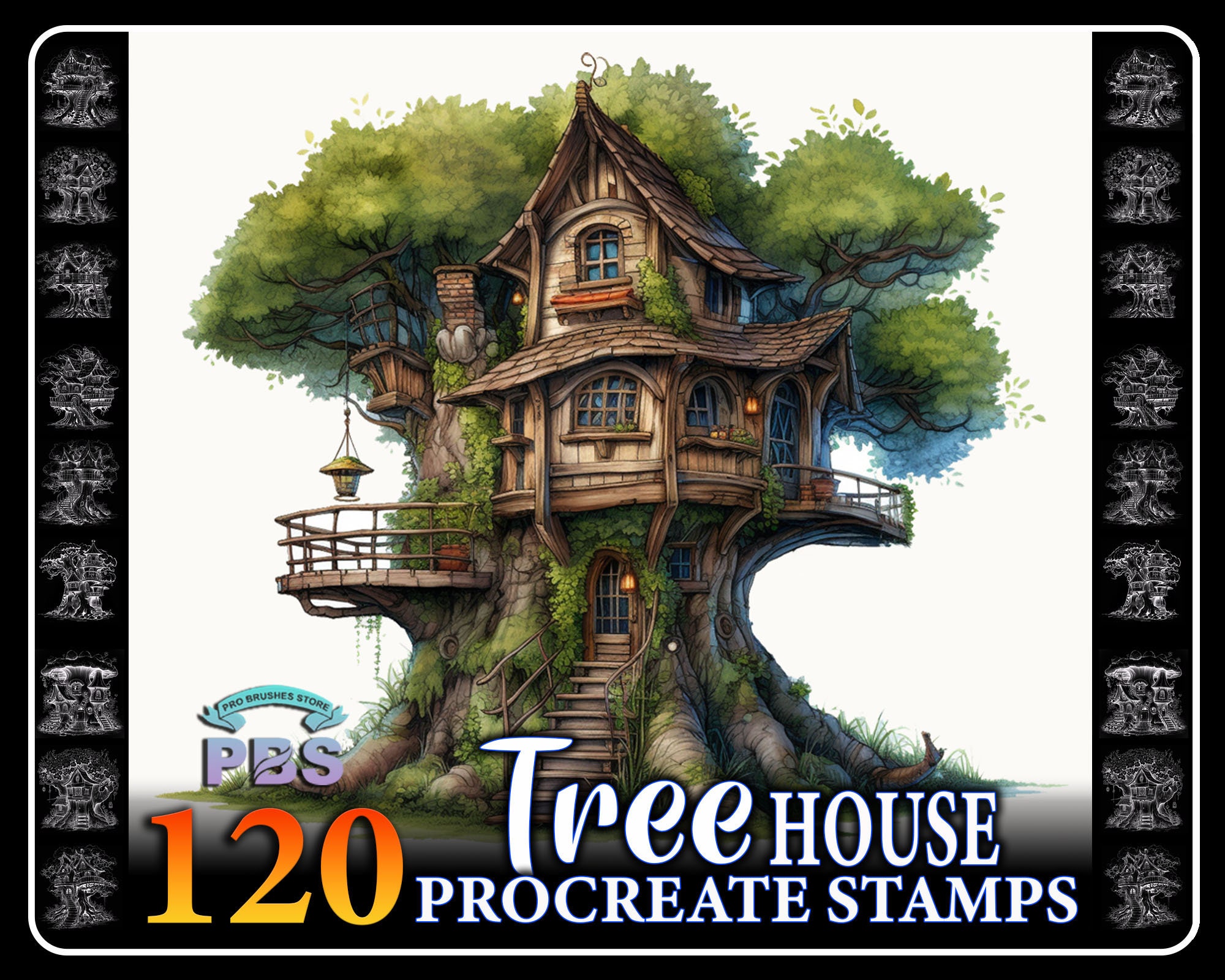 120 Procreate Tree House Stamps Tree House Stamps for - Etsy