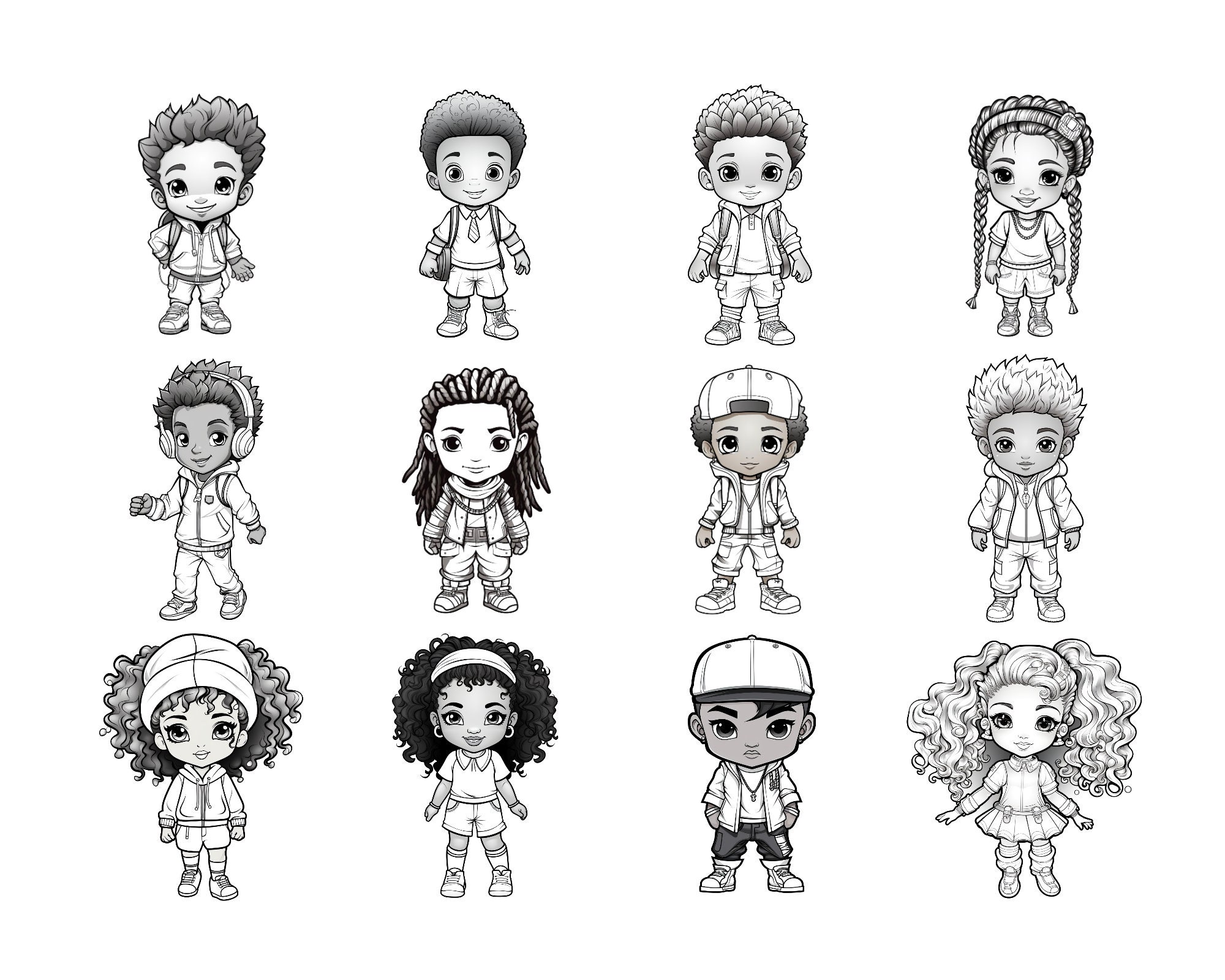 120 Afro Chibi Procreate Stamps: African American Character Stamps ...