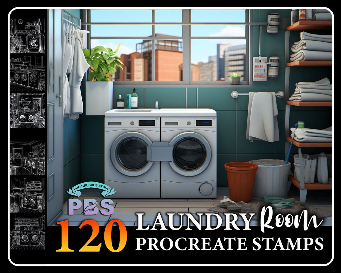 120 Laundry Room Procreate Stamps: Interior Design Brushes (digital ...