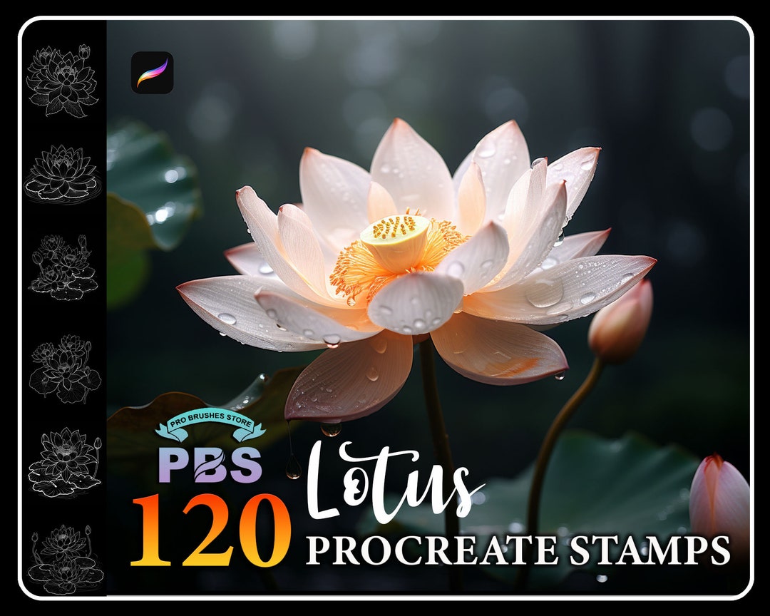 120 Procreate Lotus Stamps, Lotus Flower Stamps for Procreate, Flowers ...