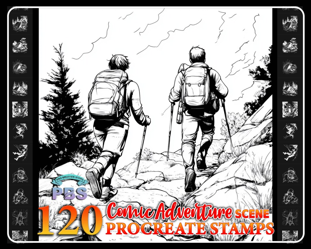 120 Procreate Comic Adventure Scene Stamp, Comic Journey Scene Stamp ...