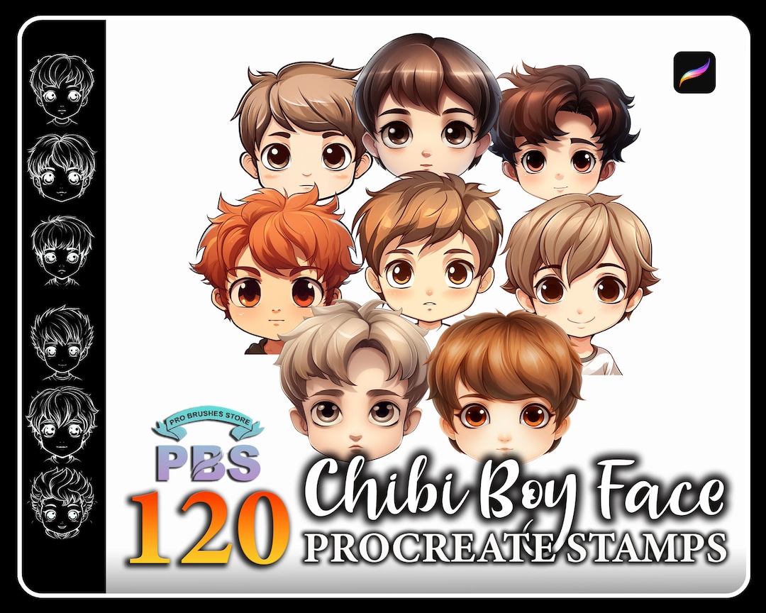 120 Procreate Chibi Boy Face Stamps: Brush Set (digital Download) - Etsy