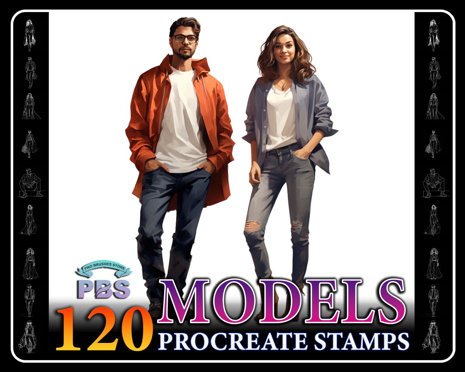 120 Procreate Models Stamps, Model Stamps for Procreate, Male and ...