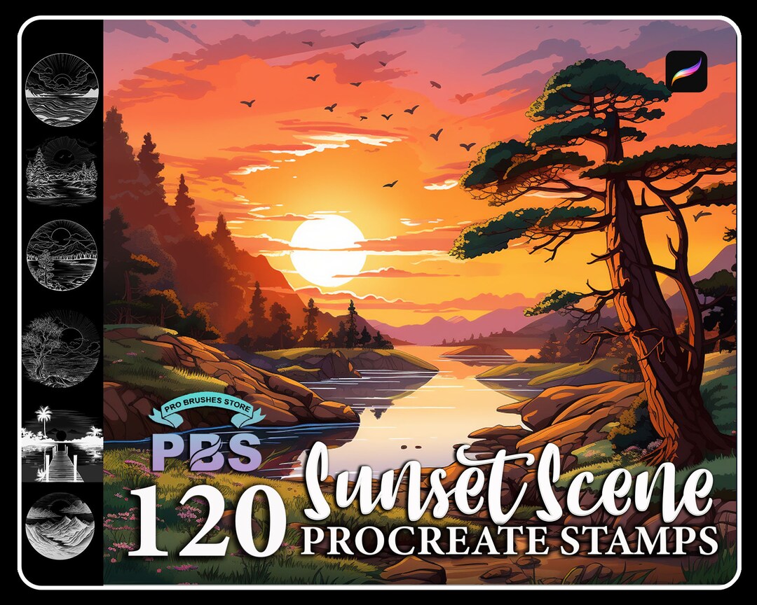 120 Procreate Sunset Stamps, Sunset Stamps for Procreate, Sunset Scene ...