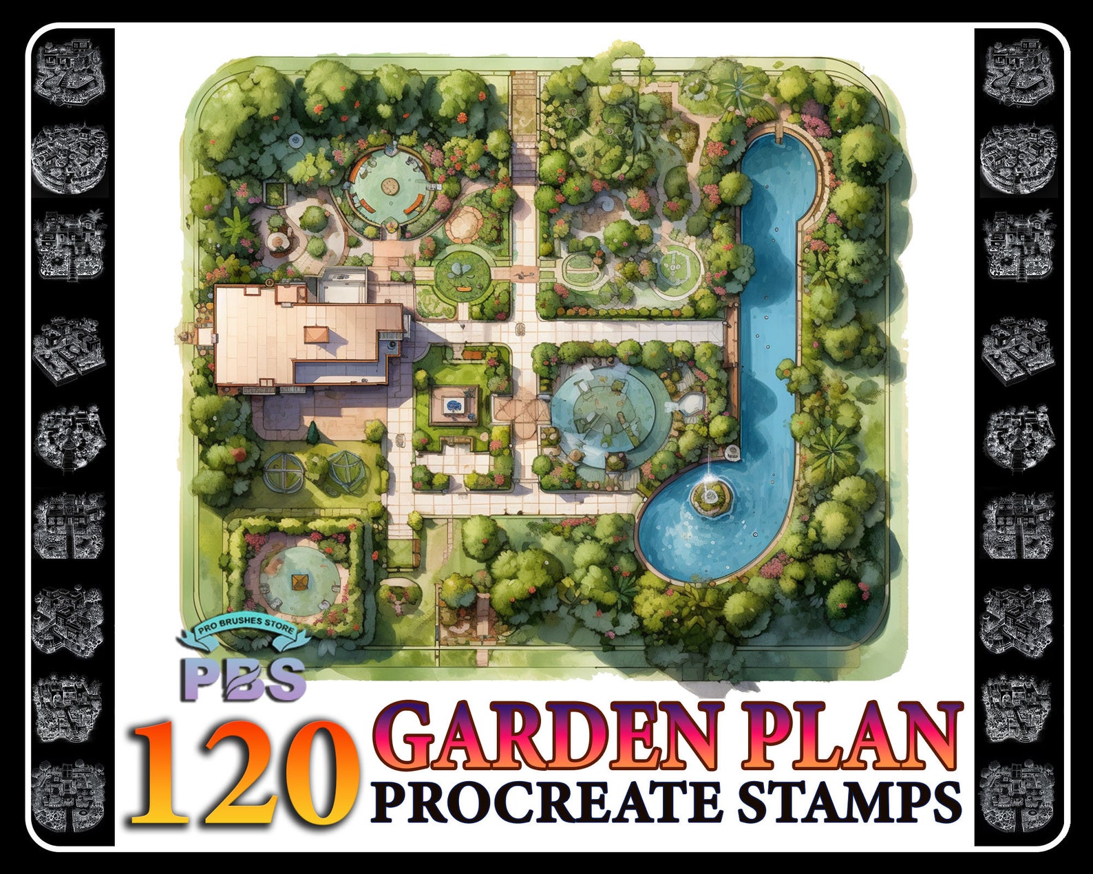 120 Garden Plan Procreate Stamps: Landscape Design (digital Download ...