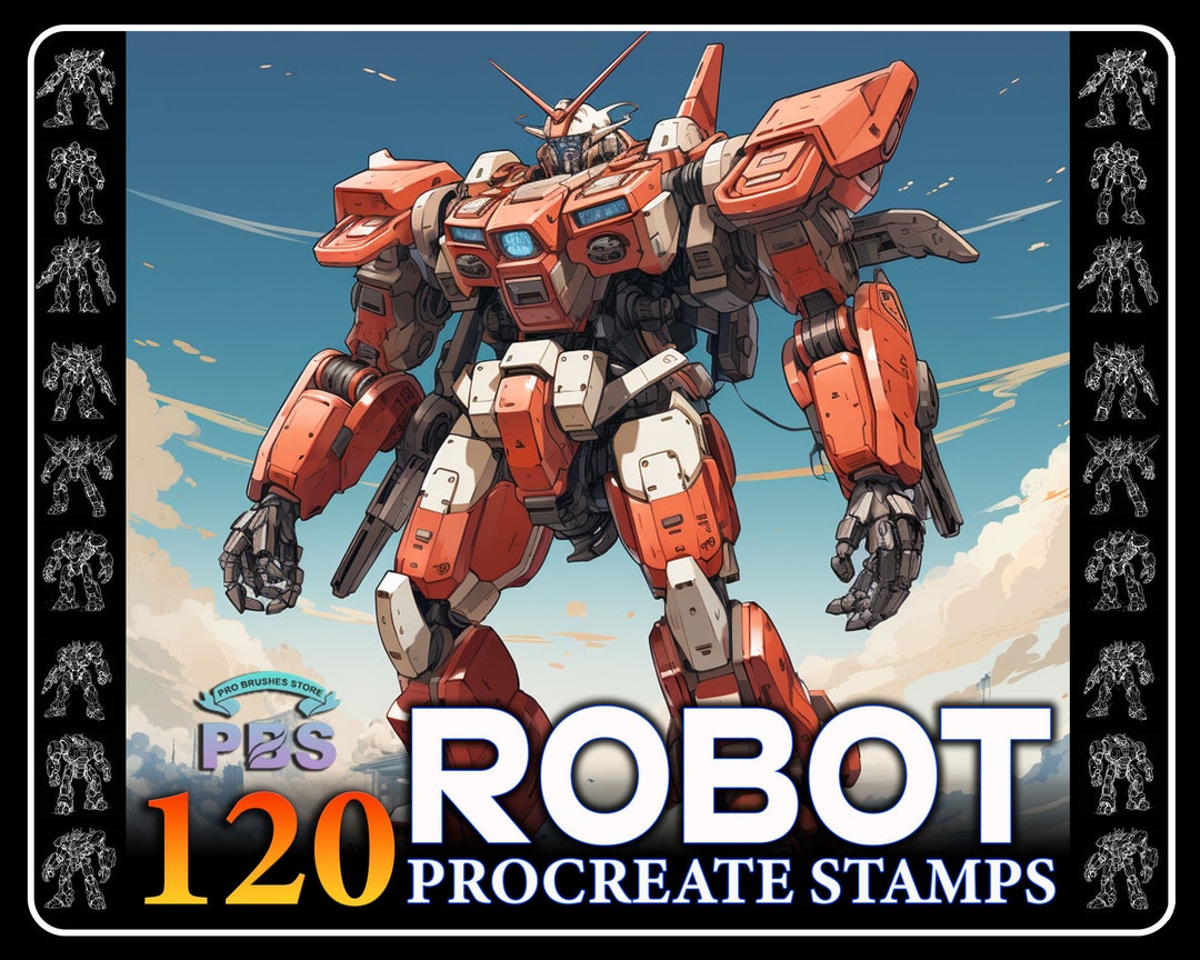 120 Procreate Robot Stamps, Robot Brush for Procreate, Cyborg Procreate ...