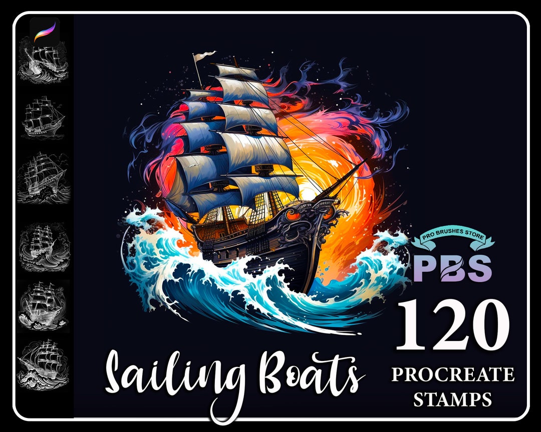 120 Sailing Boat Procreate Stamps: Pirate Ship Brushes (digital ...