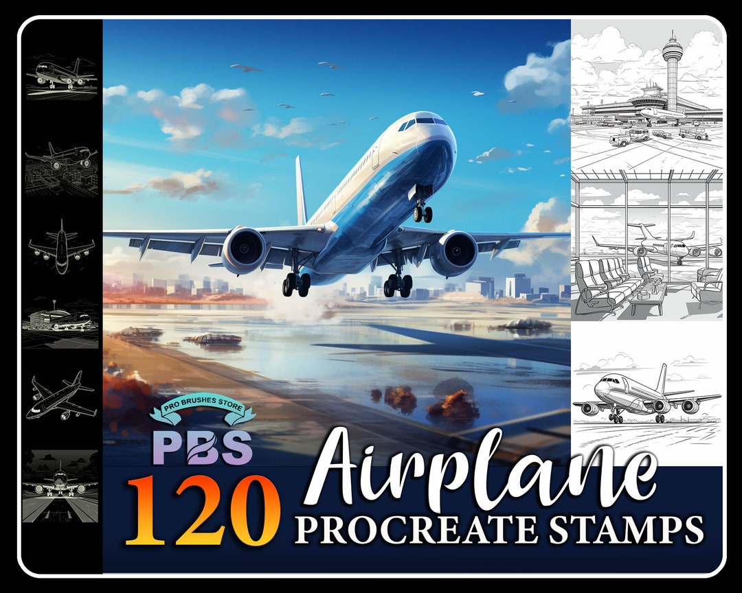 120 Procreate Airplane Stamps, Aircraft Stamps for Procreate, Airport ...