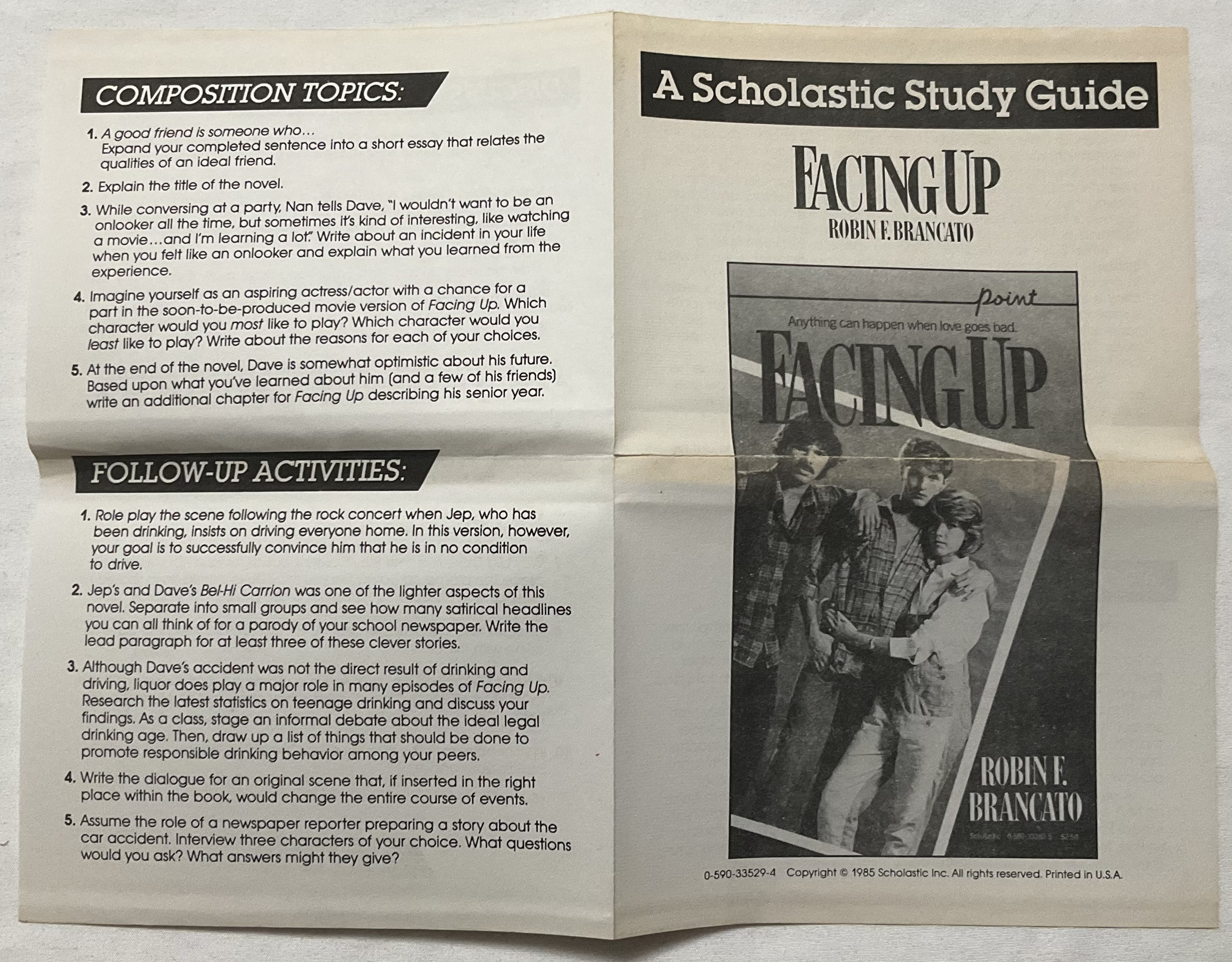 Point Fiction - Facing up W/scholastic Study Guide ***1st Printing/hard ...