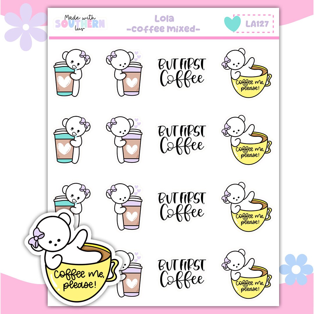 LA127 LOLA MIXED COFFEE Doodle Sticker Sheet for Planners and Bullet ...