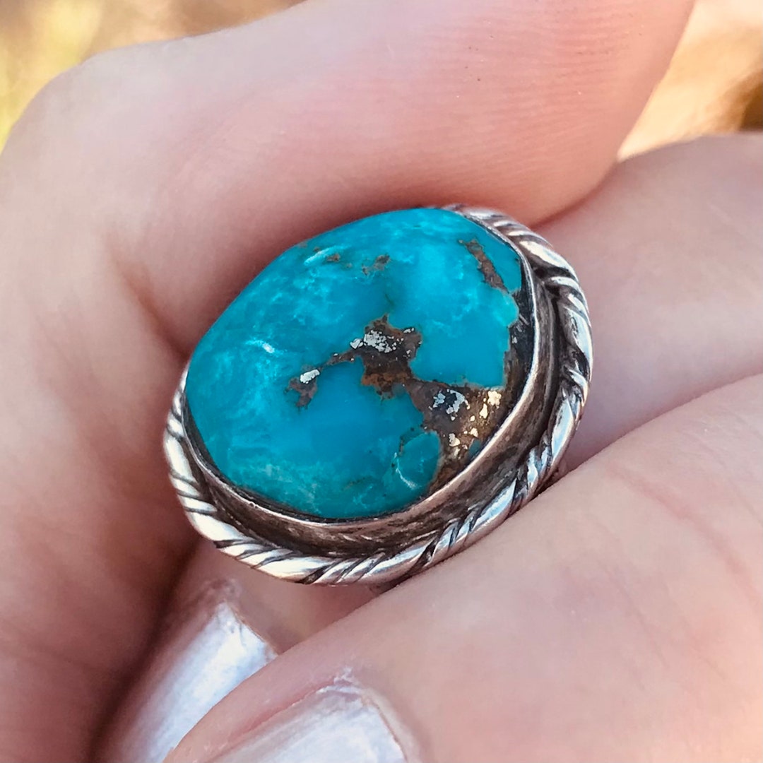 Sterling Silver Bisbee Mine Turquoise Ring Size 6 Authentic - Etsy