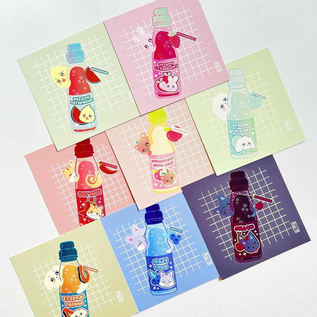Aniteez Drinks Prints Set // Ateez Fan Art 100x100 Mm - Etsy