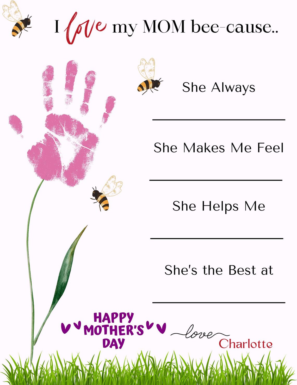 Mother’s Day DIY Handprint/footprint Art Craft Template, Kids Mother’s ...