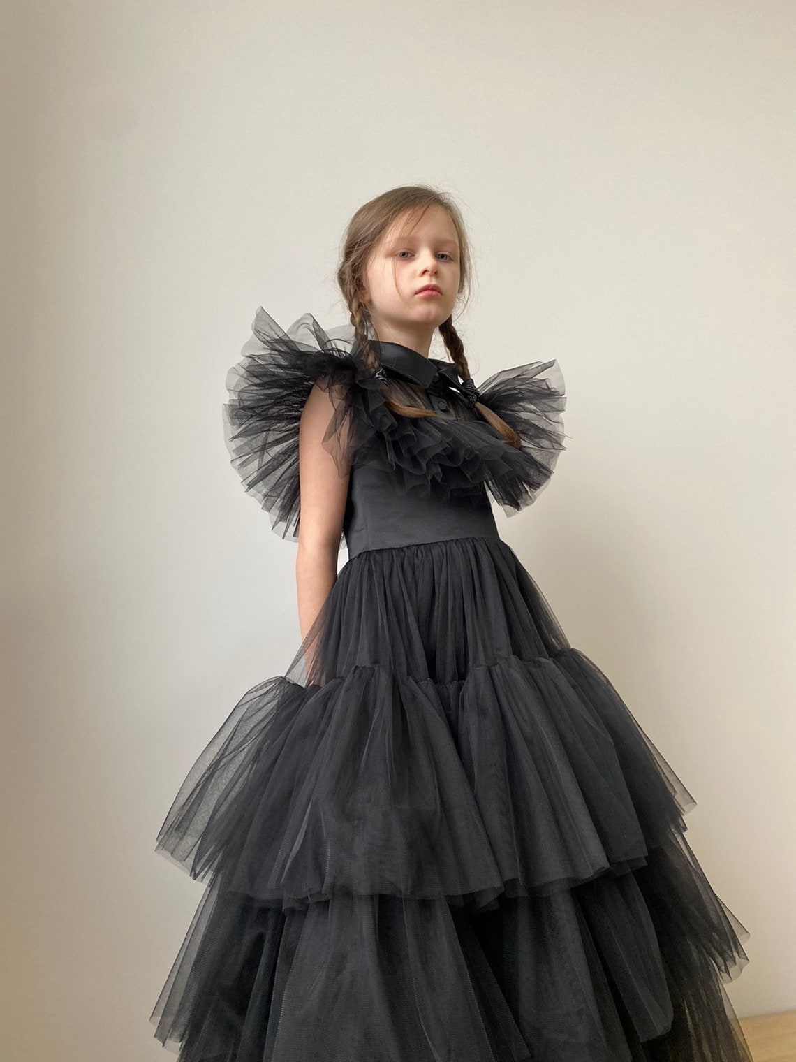 Wednesday Black Dress for Girl Long Tutu Dress Wednesday Style - Etsy