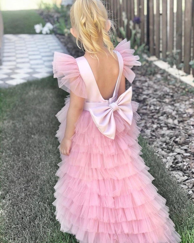 Girl Birthday Dress With Train Blush Tulle Birthday Dress Etsy