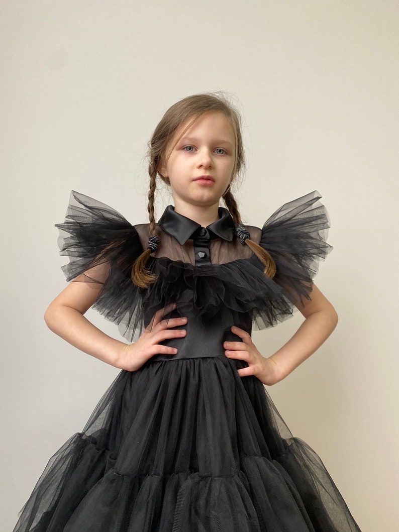 Wednesday Black Dress for Girl Long Tutu Dress Wednesday Style for ...