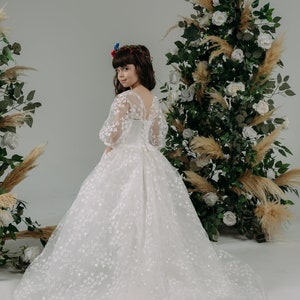 Lace First Communion Dress With Flowers and Train Boho First Holy ...