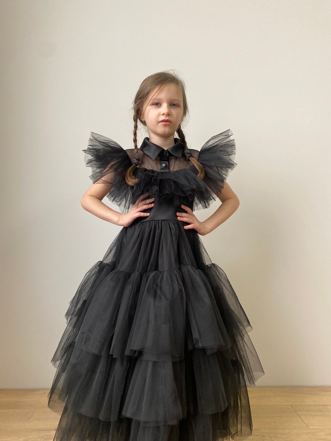 Wednesday Black Dress for Girl Long Tutu Dress Wednesday Style for ...