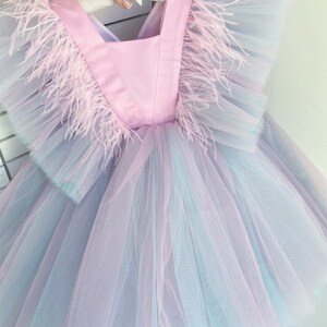 1st Birthday Tulle Dress,rainbow Girl Dress With Feathers Сhameleon ...