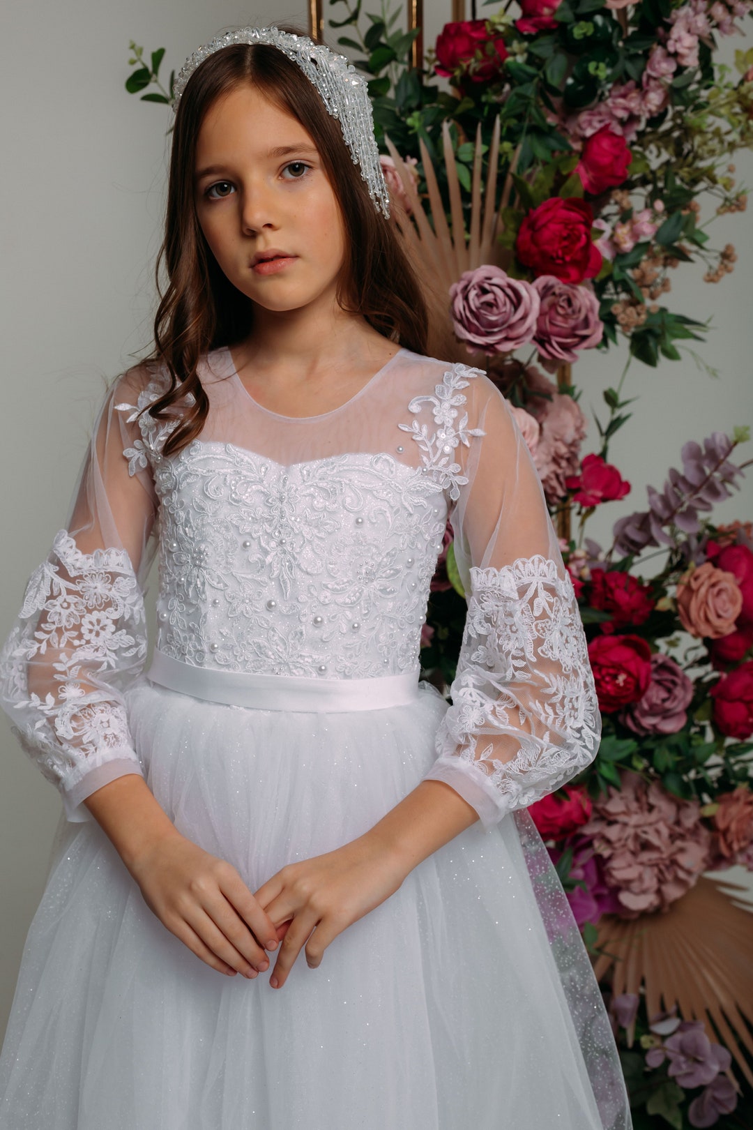 Dress for First Communion Holy Communion Dress ,white Tulle Flower Girl ...