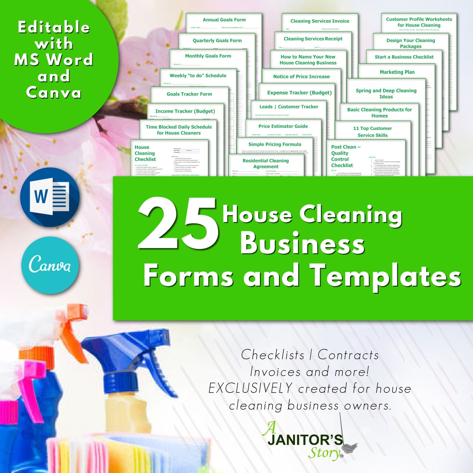 Cleaning Business Forms | EDITABLE Professional Housecleaning ...