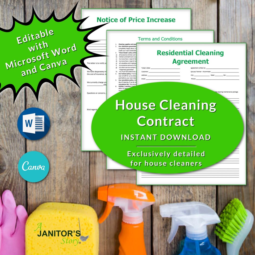 House Cleaning Contract | Fully Customizable Cleaning Business Forms ...