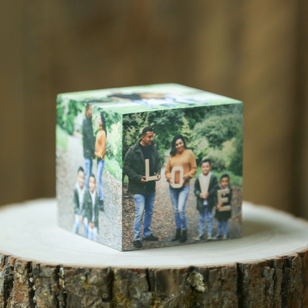 Personalized Photo Cube: Solid Wood Picture Block, Custom Family Gift ...