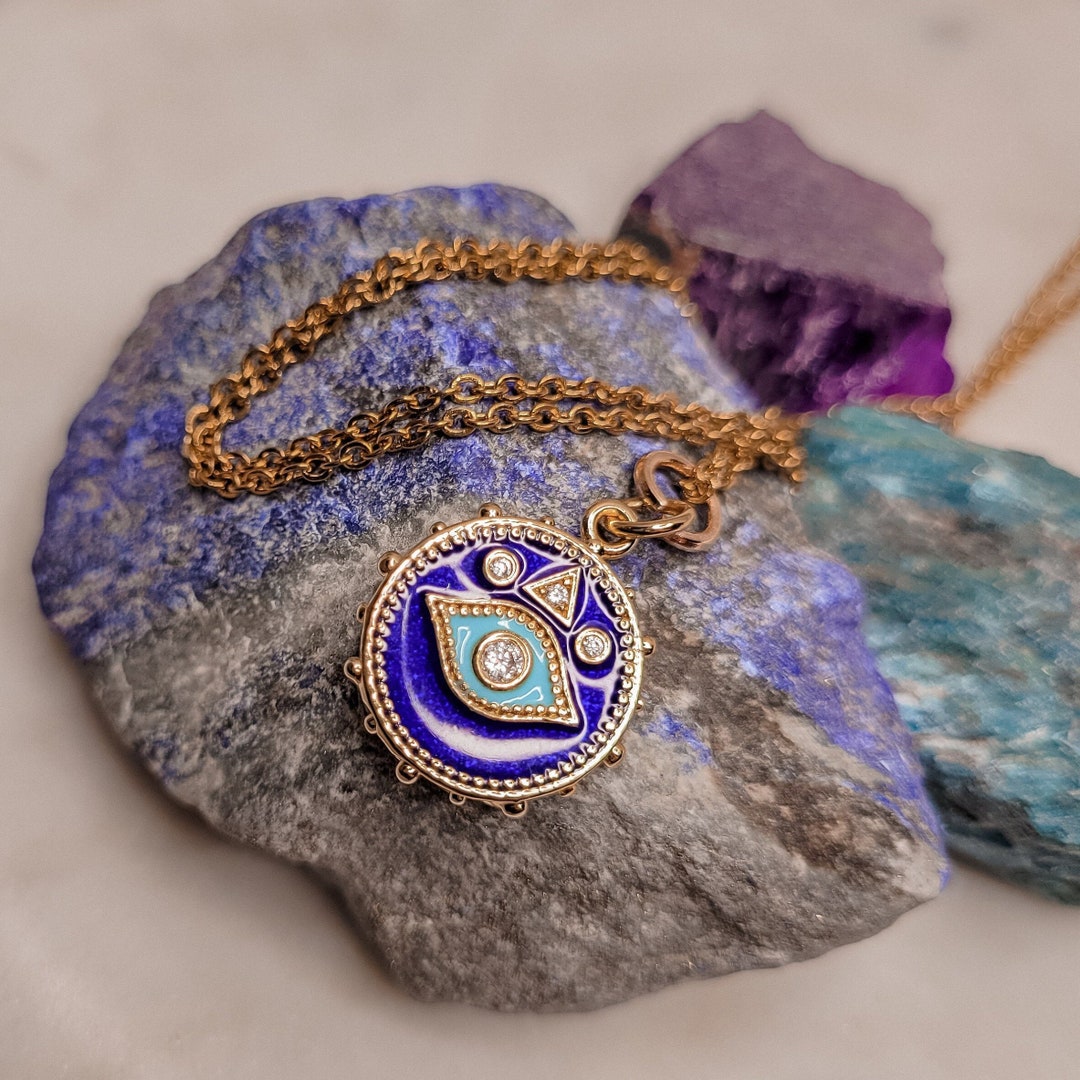 Cobalt Blue Evil Eye Protection Symbol Necklace - Etsy