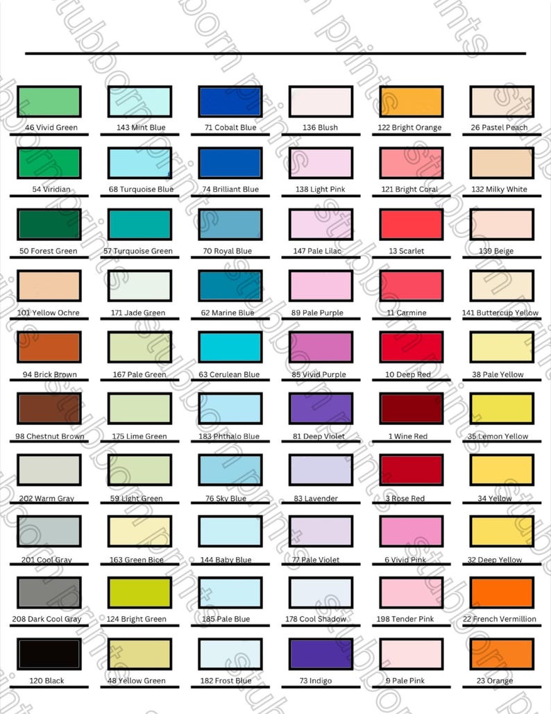 Kingart 424-60 PRO Marker Swatch Template: Color Names (PDF Pattern) - Etsy