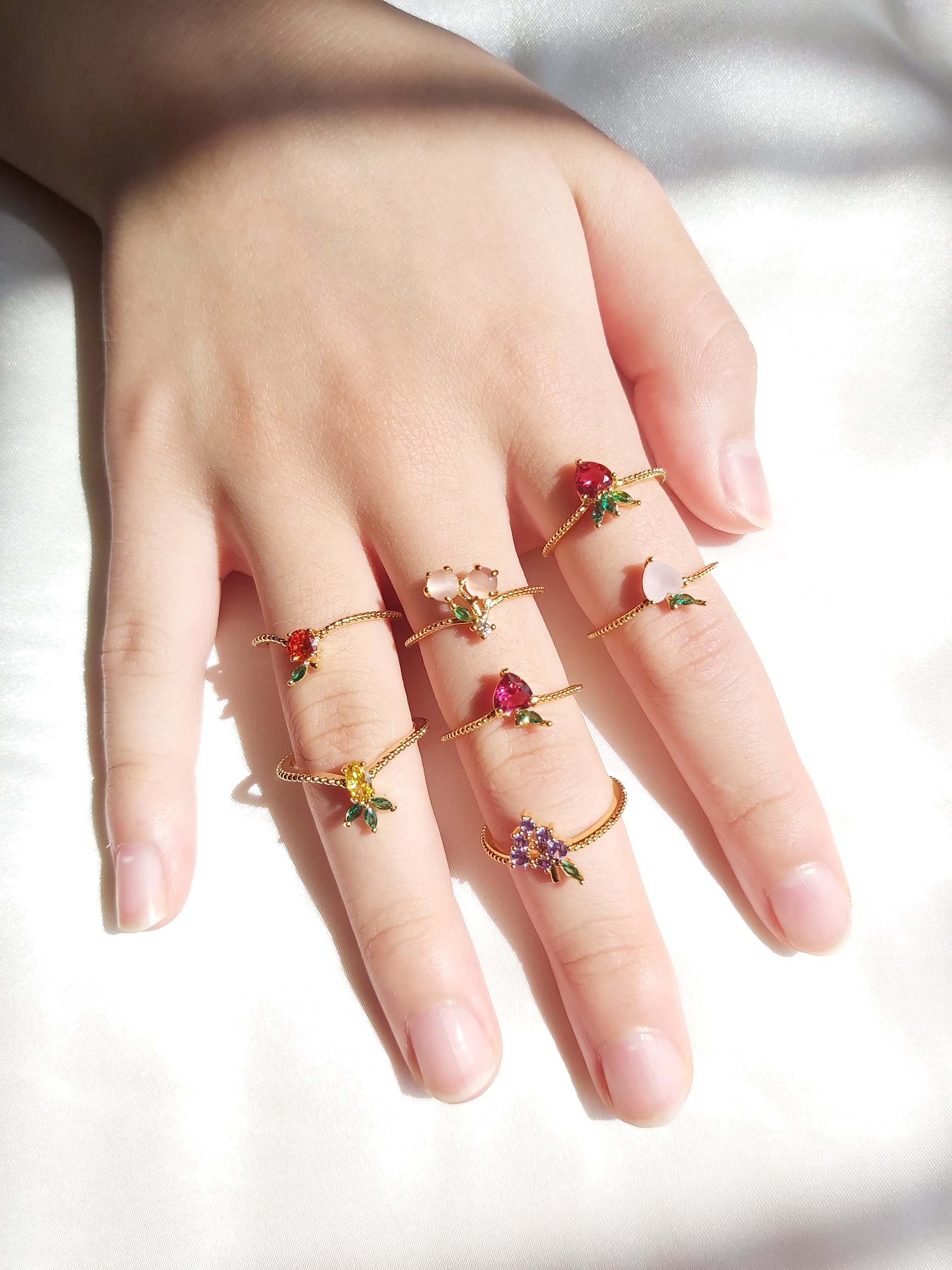 Fruit Rings Cubic Zirconia Rings Dainty Rings Strawberry | Etsy