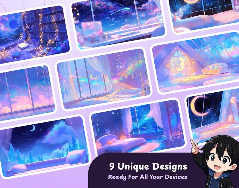 9 Cozy Moon Streamer Room Backgrounds | Desktop Wallpapers | Anime ...