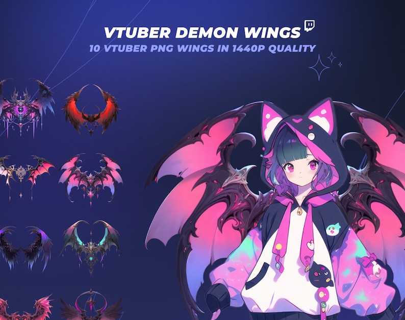 10 Vtuber Demon Wings - Dark Wings for Your Vtuber Assets - Devil Wings ...