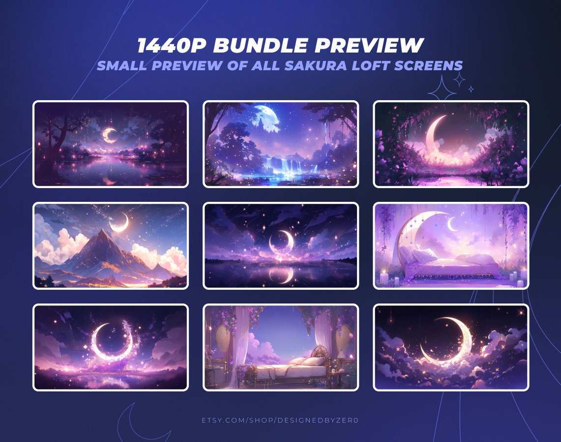 9 Vtuber Backgrounds Purple Moon & Lunar Night Cozy Anime Background ...