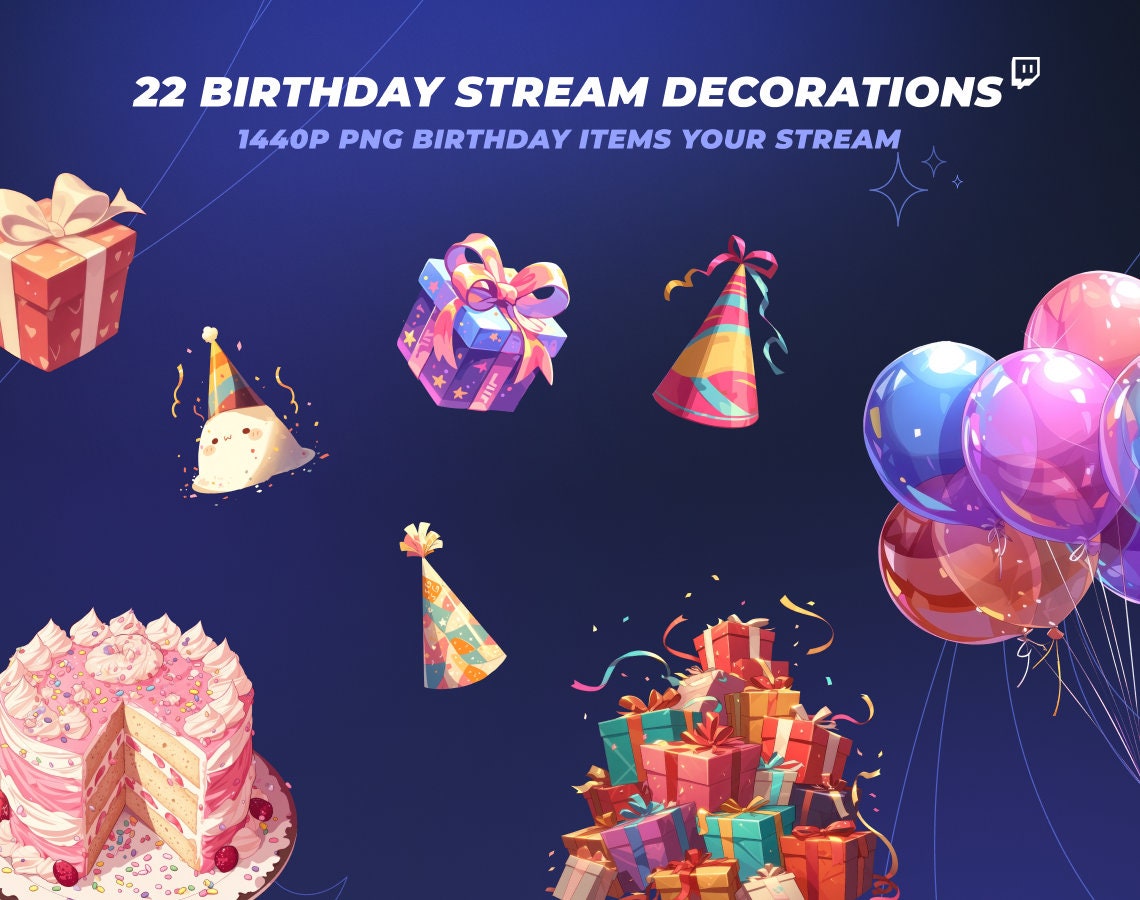 Twitch Birthday Bundle - 22 Birthday Stream Overlays and Vtuber ...