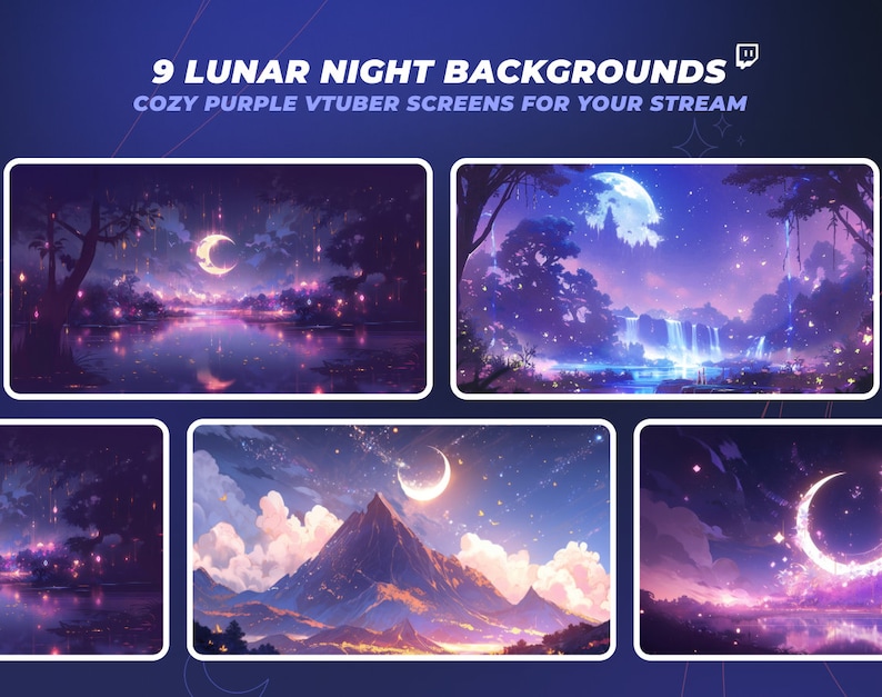 9 Vtuber Backgrounds - Purple Moon & Lunar Night - Cozy Anime ...