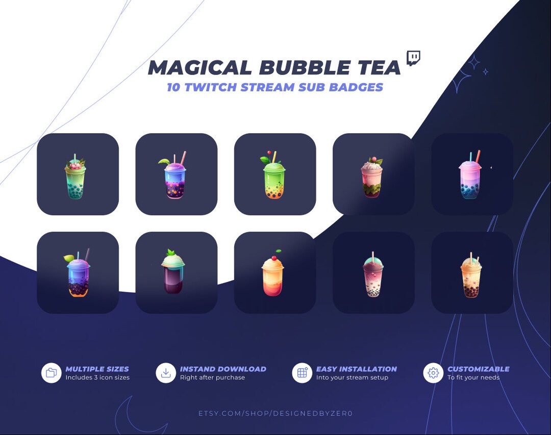 10 Twitch Sub Badges / Cheer Bit Badges Bubble Tea 18x18 / 36x36 ...