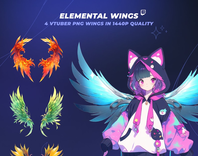 4 Vtuber Elemental Wings - Elements Wings for Your Vtuber Assets - Fire ...