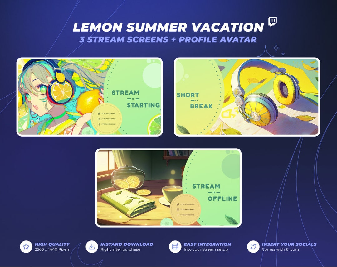 Vtuber Overlays With Lemon Background and Anime Girl 3 - Etsy Canada