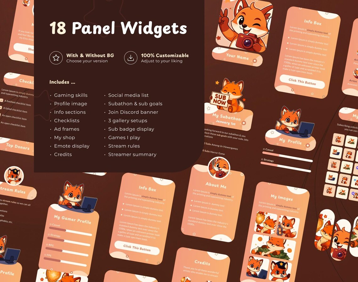 55+ Orange Fox Twitch Stream Panels | Customizable Figma Panels | Cute ...