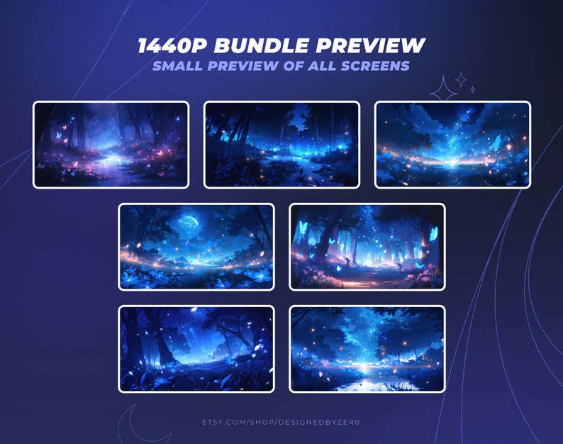 7 Vtuber Backgrounds - Blue Magic Forest With Butterflies at Night ...
