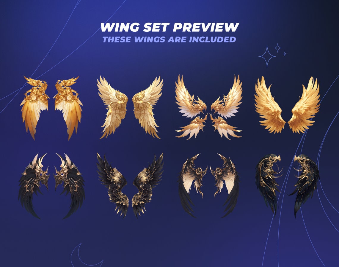 8 Vtuber Black and Golden Wings - Elegant Wings for Vtubers and Twitch ...