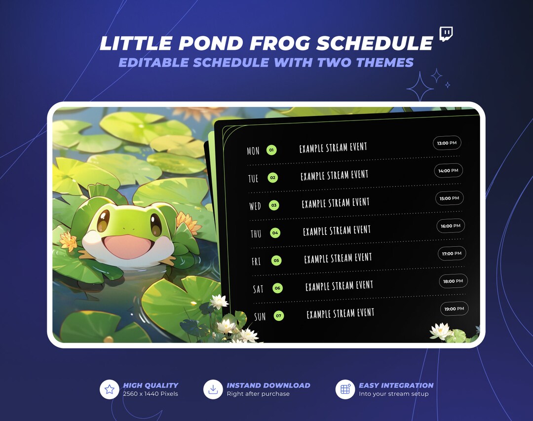 Waterlily & Frog Stream Schedule - Cute Anime Frog - Weekly Plan for ...