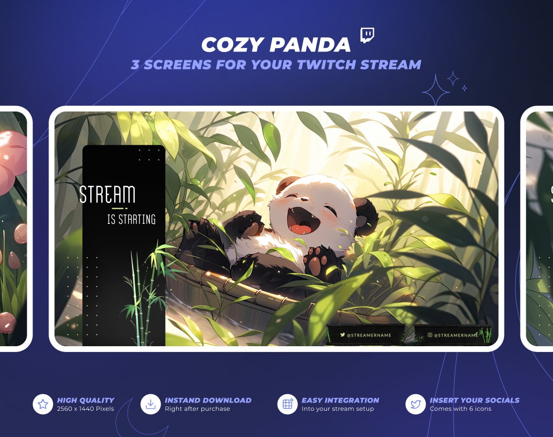 Cozy Panda - Anime Green Bamboo Twitch Stream Backgrounds - 1440p ...