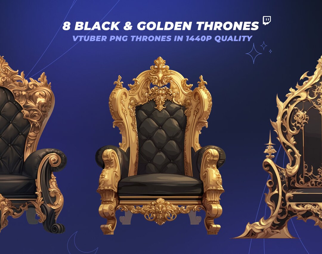 8 Vtuber Thrones Black and Golden Baroque Thrones Vtuber Asset for Your Twitch Stream Lofi Gamer ...
