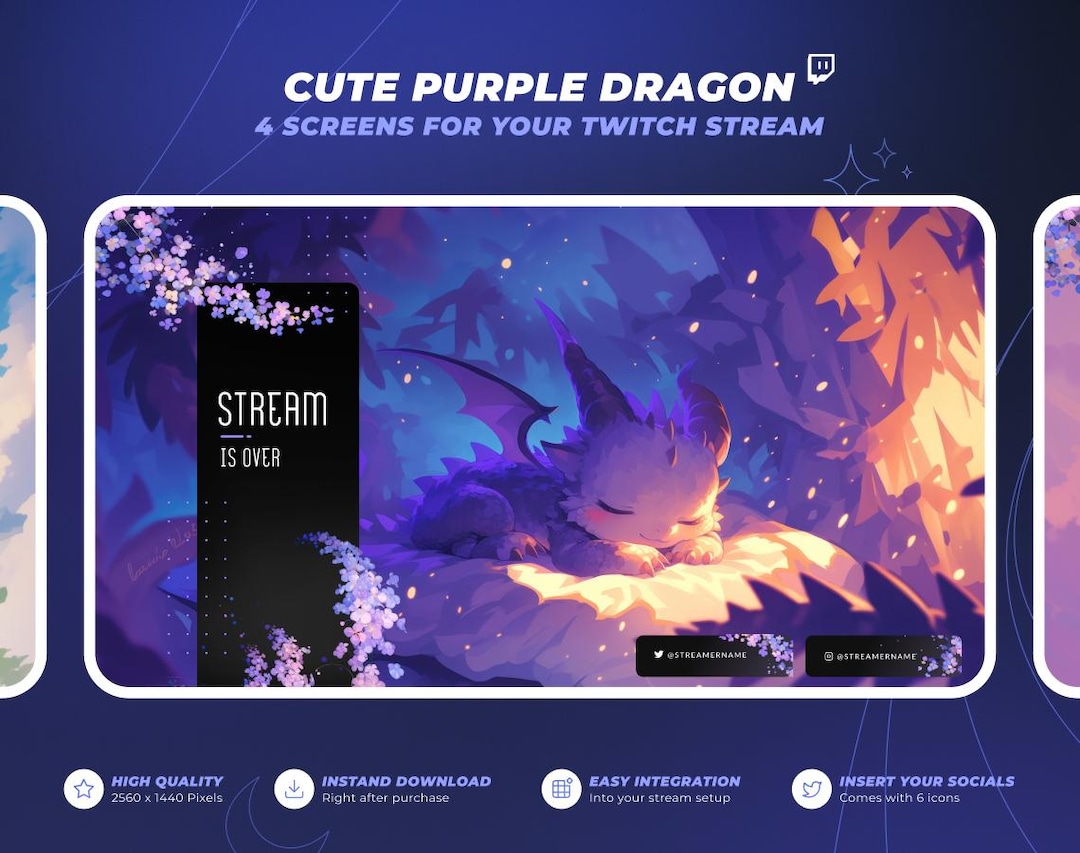 Cute Purple Dragon - Lofi Dragon Twitch Stream Backgrounds - 1440p ...