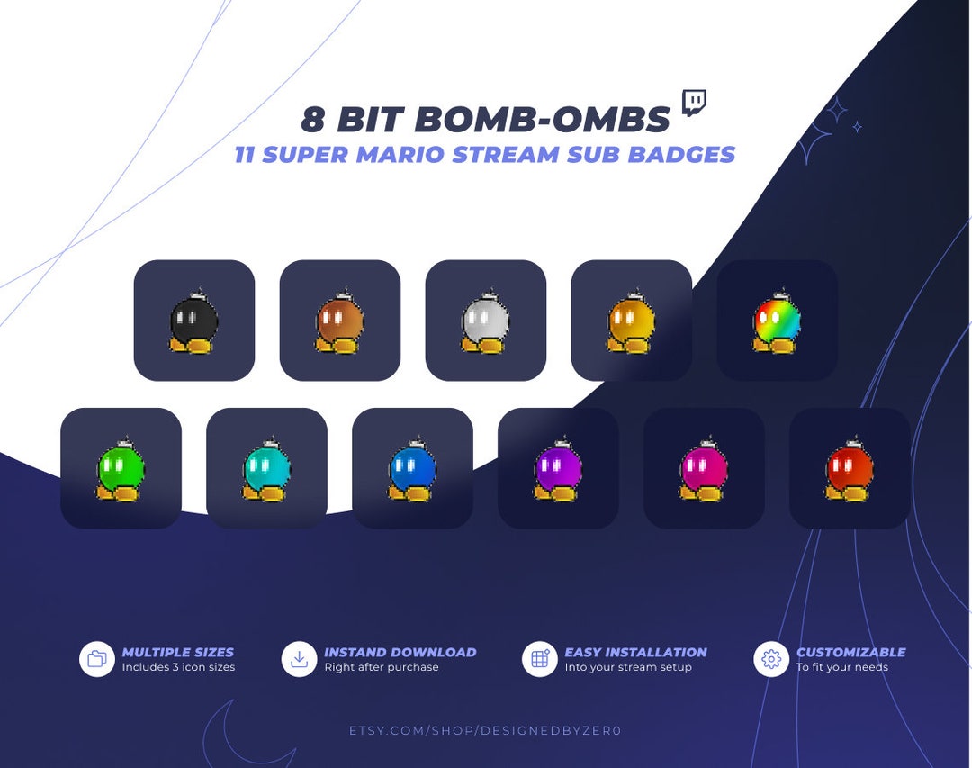 12 Twitch Sub Badges / Cheer Bit Badges - Mario Bomb-omb - 8 Bit Pixel ...