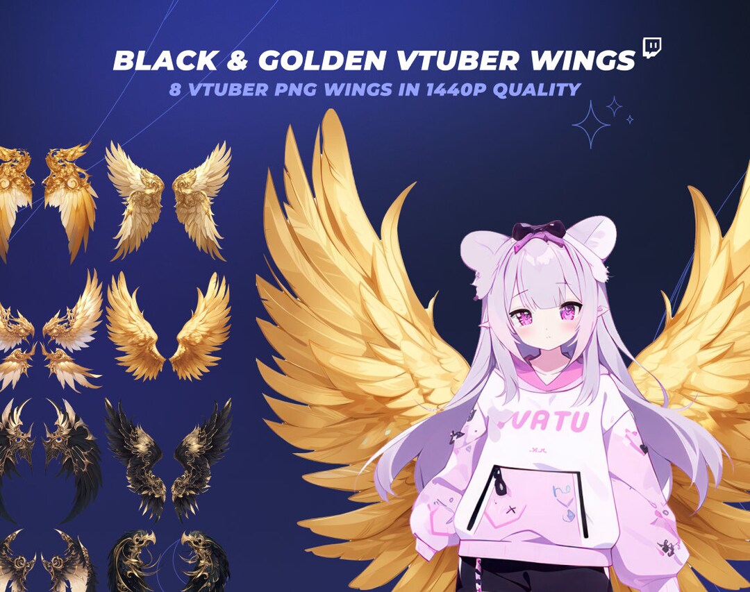 8 Vtuber Black and Golden Wings - Elegant Wings for Vtubers and Twitch ...